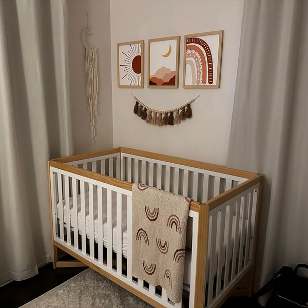 Boho Nursery Print Set Of3, Sun Rainbow Moon Baby Room Posters, Kids ...