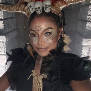 Voodoo Skull Ram Horns Tribal Headpiece Headband Cosplay Costume ...