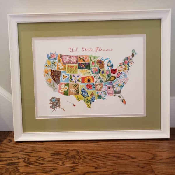 US State Flowers | Educational Wall Art | Watercolor Geography | Flower ...