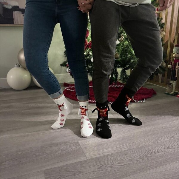 Magnetic Christmas Hand Holding Socks With Scarf Detail & Embroidered ...
