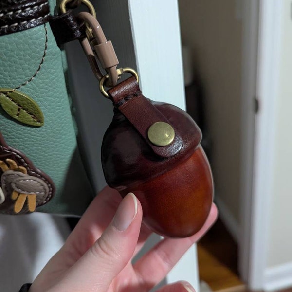 Acorn Leather Coin Purse: Tan & Dark Brown Keyring Pouch - Etsy