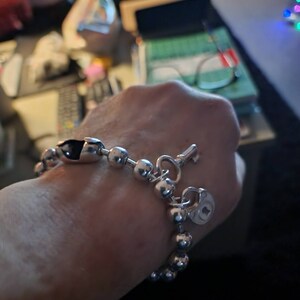 Womens Chunky Padlock and Key Ball Chain Bracelet, Silver Ball Chain ...