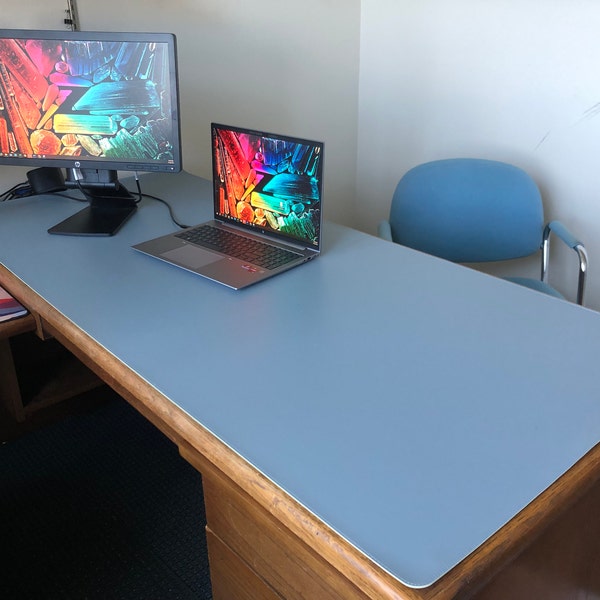 Blue Custom Desk Mat, Office Leather Desk Mat, Waterproof Large Mouse ...