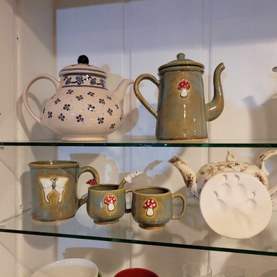 Hand-made Ceramic Mushroom Tea Pot Teapot Tea Cup Set Cups Stoneware ...