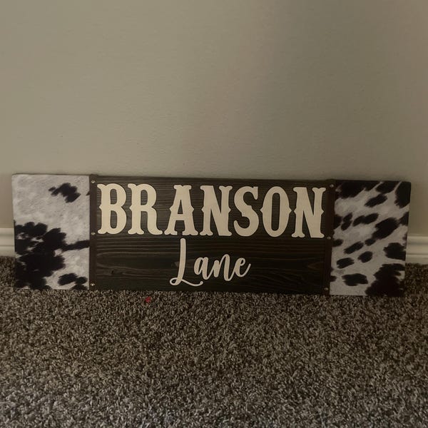 Western Baby Name Wood Sign W/ Cowhide Suede and Western Style Text ...