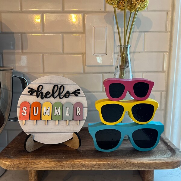 SUNGLASSES, SUN and SUMMER Signs | Wooden | Tiered Tray Decor ...
