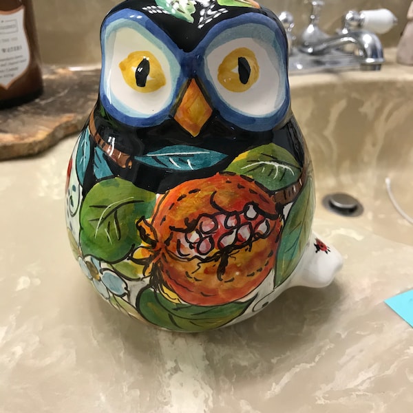 Italian Ceramic Art Pottery Owl Figurine Animals Hand Painted Decorated ...