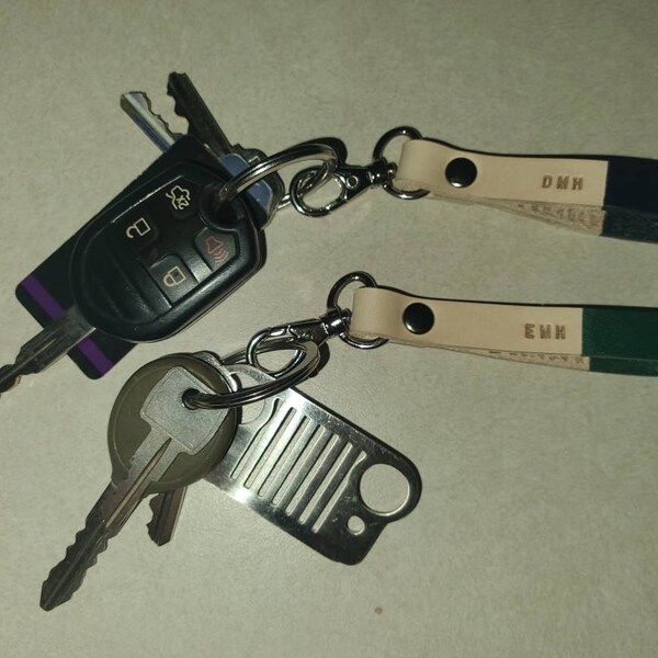 Custom Dark Green Leather Keychain: Personalized Monogram Gift - Etsy