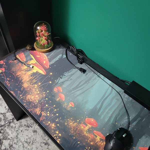 Mushroom Desk Mat | Cozy Gamer Decor, Dark Cottagecore Nature, Magical ...