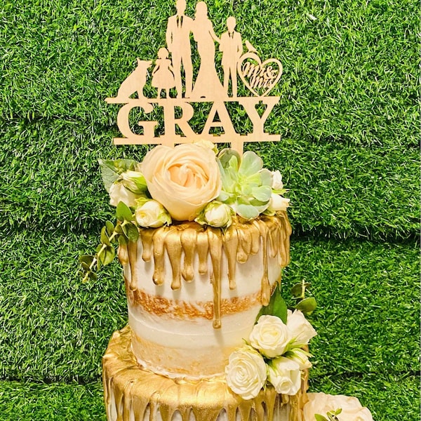 Family Cake Topper With Kids, Wedding Cake Topper, Couple Cake Topper ...