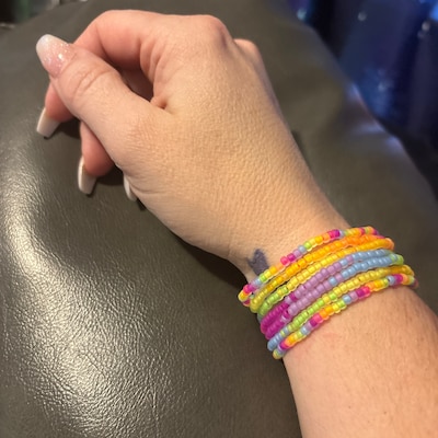 Tiny Matte Neon Beaded Stretch Bracelets, Seed Bead, Stacking Jewelry ...