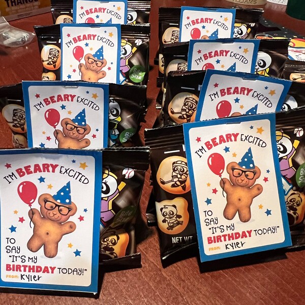 Printable Birthday Treat Tag Classroom Treat Bag Tag Bear Teddy Graham ...