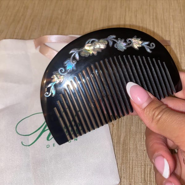 Black Buffalo Horn and Abalone Inlaid, Hair Brush, Hair Accessory ...