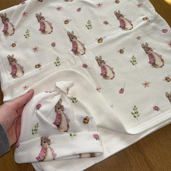 Peter Rabbit Baby Blanket and Hat Newborn Set, Cotton Hat and Blanket ...
