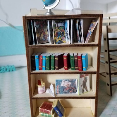 Miniature Wooden Bookshelf 1:12 Scale Dollhouse Library Doll Books - Etsy