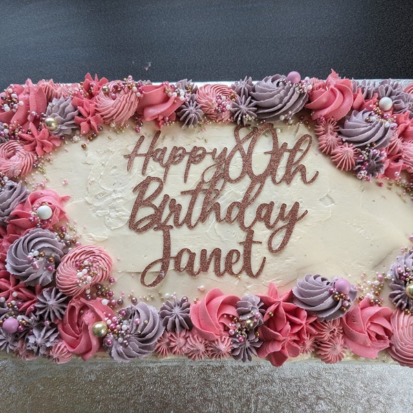 Sheet Cake Topper, Happy Birthday, Glitter Cardstock, Personalised ...