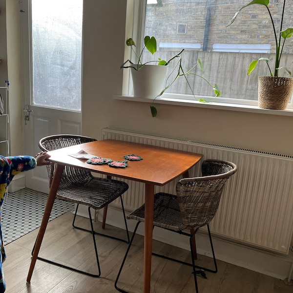 Square Oak Wood Dining Table, Mid Century Modern Rustic Dine Table ...