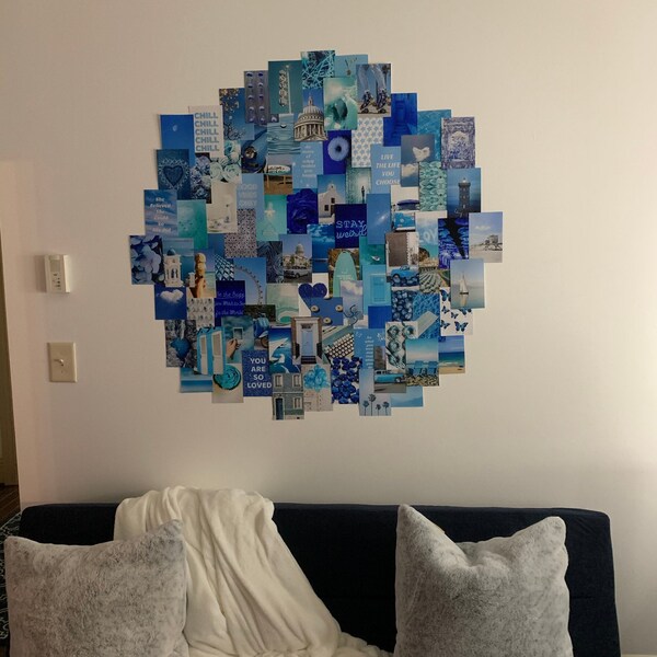 Blue Collage Kit 80/100 Pc, Blue Aesthetic Wall Collage, Blue Photo ...