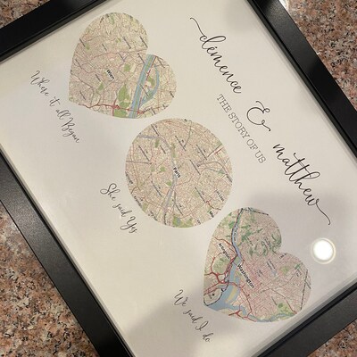 Unique Wedding Gift for Couple, Map Heart Art, Heart Map Print ...