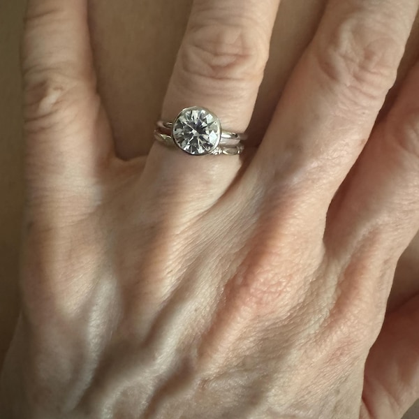 Vintage Old European Style Sapphire & Diamond Wedding Ring, Estate ...