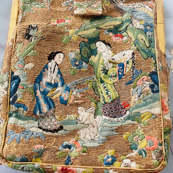 Antique 18th Century Xylograph Embroidered Scapular Detente Reliquary ...