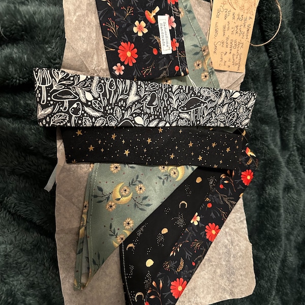 Sage Moon Triangle Hair Scarf in Green With Crescent Moons and Leaves ...