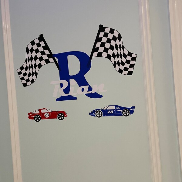 Custom Racing Name Wall Decal for Boys,speedy Race Flag Wall Sticker ...