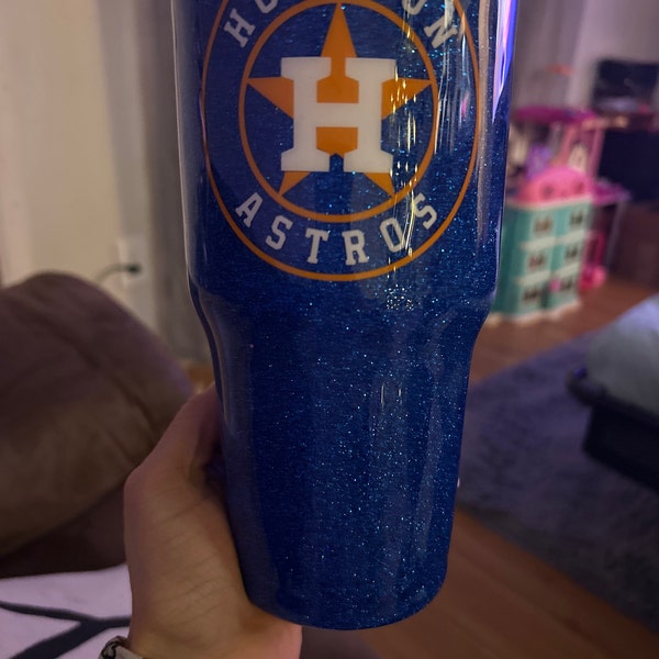 Personalized Glittered Houston Astros Tumbler - Blue Glitter - Custom ...