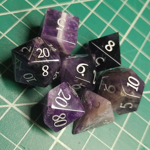 Natural Amethyst Dice Set| Gemstone D20 D&D Dice Set| Dungeons and ...