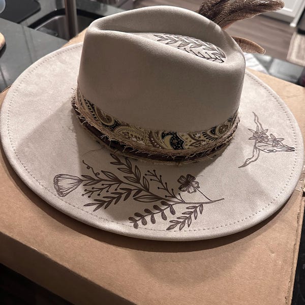Custom Hand Burned Hat Hand Burned Wide Brim Hat Custom Branded Hat ...
