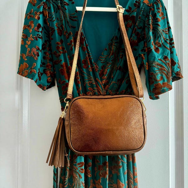 Small Leather Bag in COPPER. GENUINE Leather Crossbody / Shoulder Bag ...
