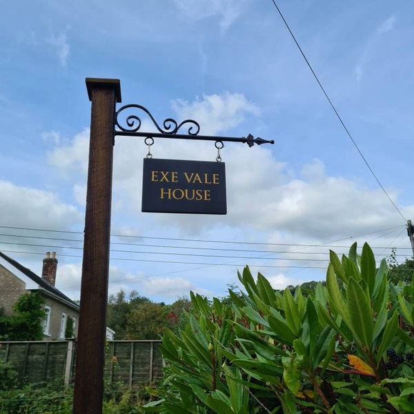 Double Sided Hanging Slate House Sign Various Sizes With Wrought Iron ...