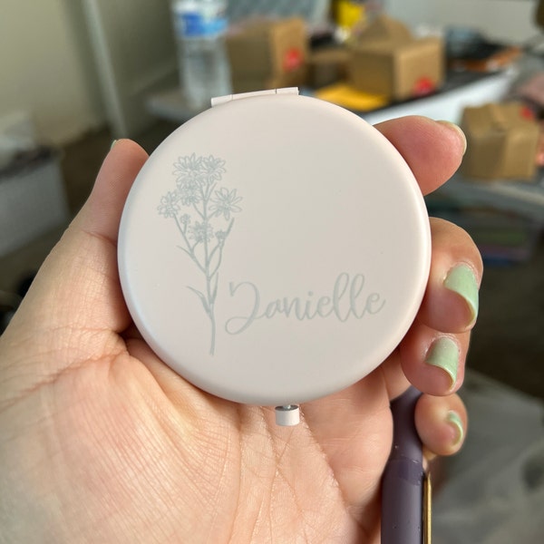 Custom Birth Flower Compact Mirror, Personalize Bridesmaid Proposal ...