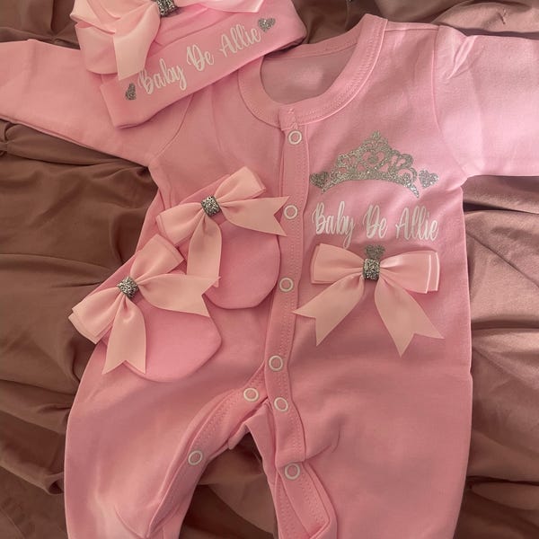 Newborn Baby Boy Homecoming Set, Any Name Sleepsuit / Babygrow Hat ...
