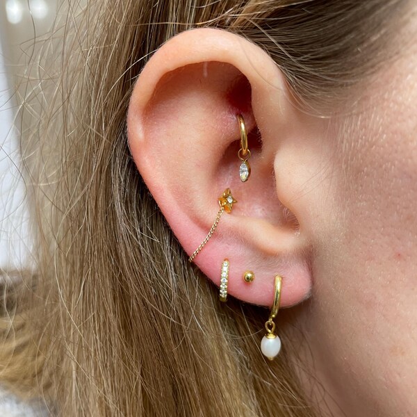 Titanium Vertical Dangle Hidden Helix Piercing, Threaded Flat Back Stud ...