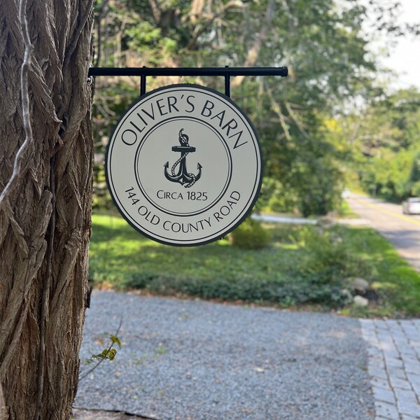 The Barn Two-sided Barnboard Sign Custom Rusted Iron Hanging Bracket ...