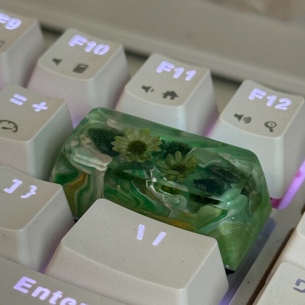 Custom Keyboard TAB Keycaps – Artisan Floral & Blue Apatite Gemstone ...