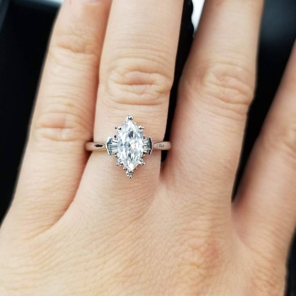 Unique Firework Cut Blue Sapphire Ring,marquise Sapphire Engagement ...