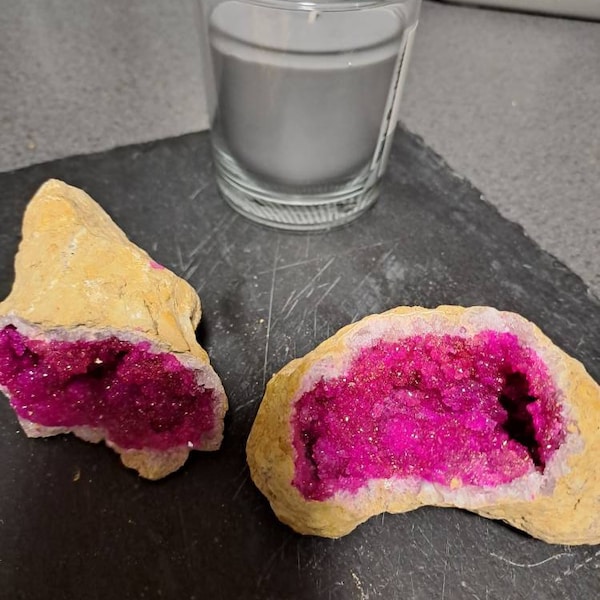 Geode Pink Red Mauve Sea Blue PAIR 70mm+ Crystal Gemstone From Sahara ...