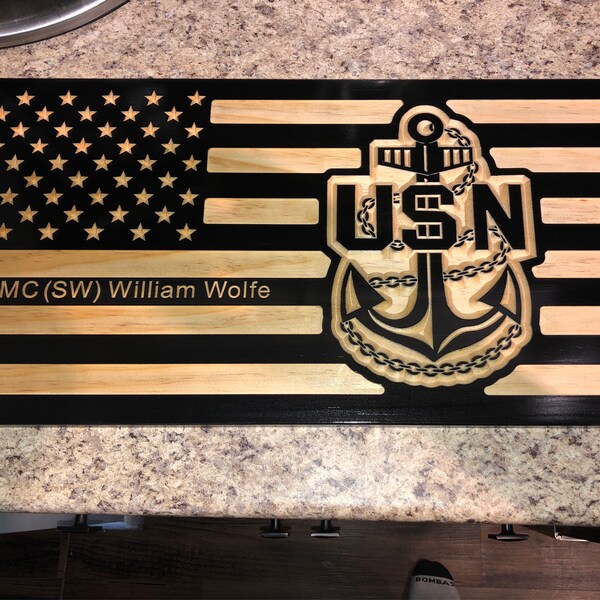 US Navy Chief Flag, Sign, US Navy Gift, Navy Chief, Engraved Sign ...
