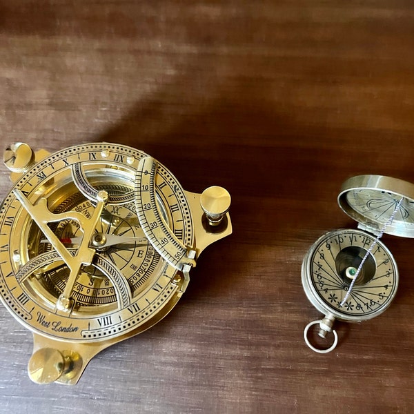 Brass Sundial Desk Compass - Old Vintage Antique Pocket Style ...
