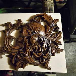 Elegant Slim-base Arch Wooden Appliqué Carved Swirl Embellishments, 1pc ...