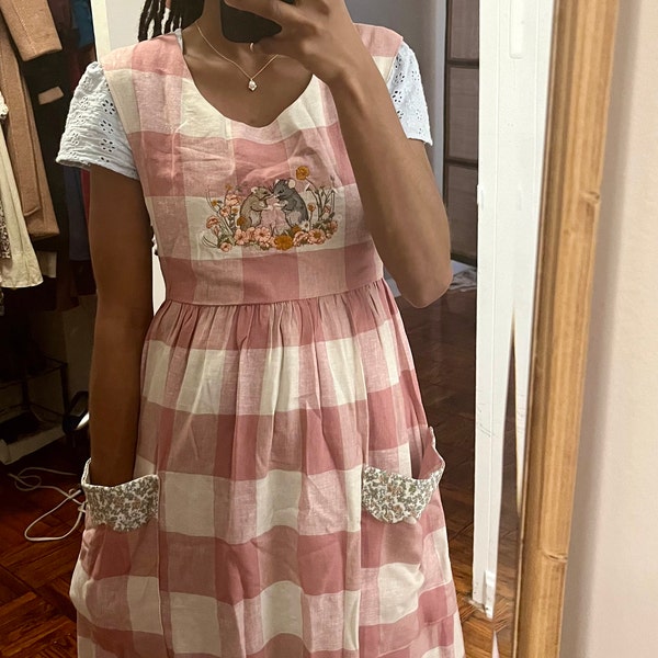 Pink Check Apron in Linen. Cottagecore, Folklore & Farmcore Pinafore ...