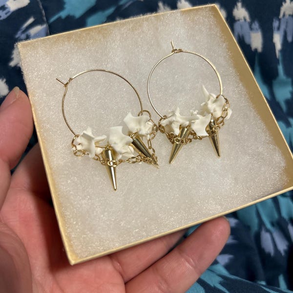Mink Vertebrae Silver Hoop Drop Chain Earrings Spike Dangle Hoop ...