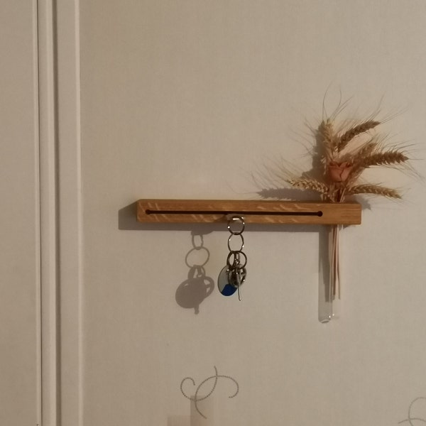 Wooden Key Holder With Vase for Flowers I Key Hooks Wall Decoration ...