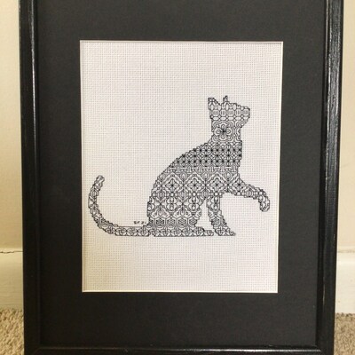 Blackwork Cat Pattern, Blackwork Cat Chart, Blackwork Chart, Blackwork Chart by Peppermint ...