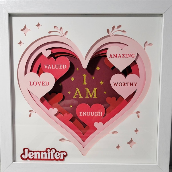 3D Heart of Love Shadow Box With Custom Words, Valentines Day Heart ...