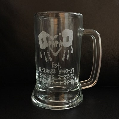 Gift for DAD Handprints Fathers Day Beer Mug Engraved Father's Gifts ...
