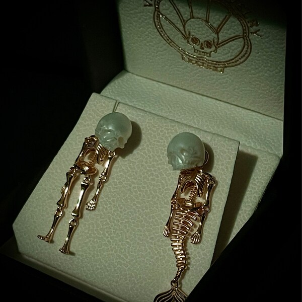 Mermaid and Gentlemen Skeleton Moveable Earring Gift for Her Skull ...