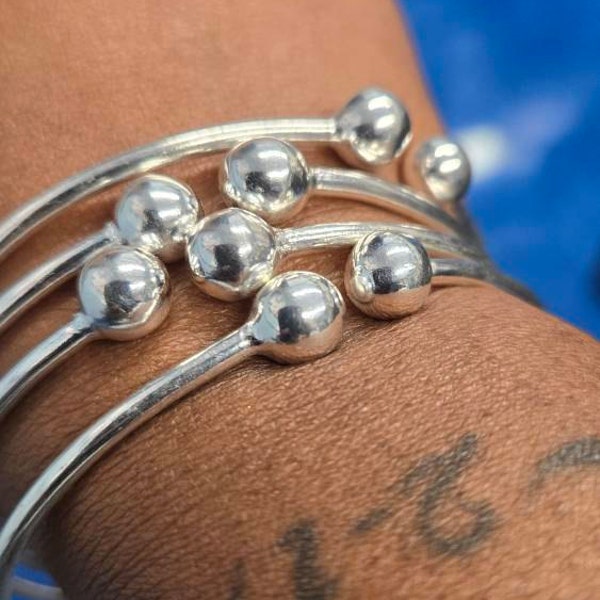 Thick West Indian Bangles, Set of 9 Bangles, 10mm Ball Silver Bangles ...